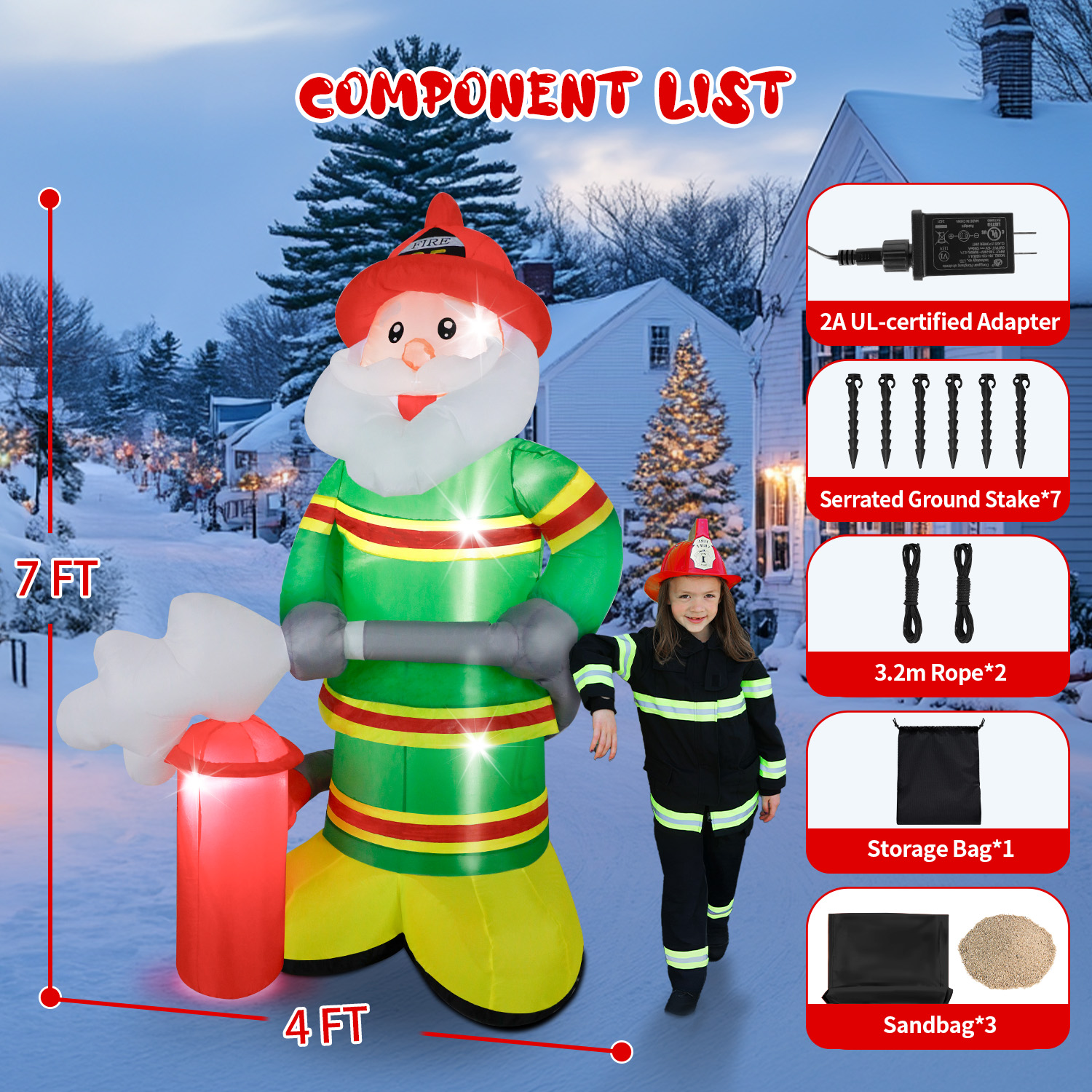 Christmas Inflatable Santa Claus Firefighter Decoration,7FT LED Lights ...
